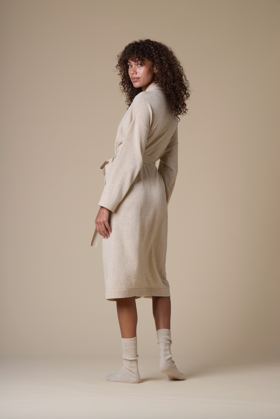 Pure Cashmere Long Robe in Champagne – KIP